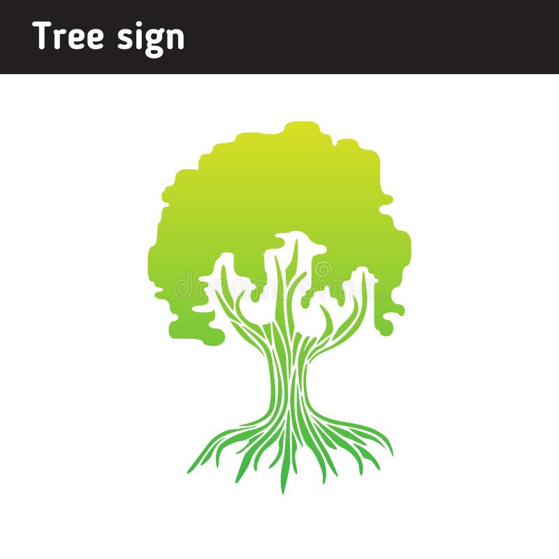 Sign in the Form of a Tree with Roots and Foliage Stock Vector ...