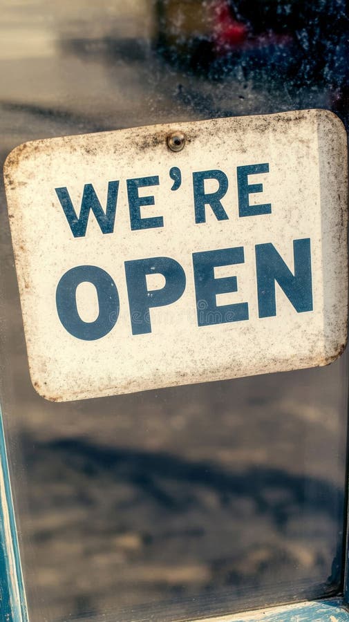 Sign Hanging on Window with Words we Re Open, Business Concept Stock ...