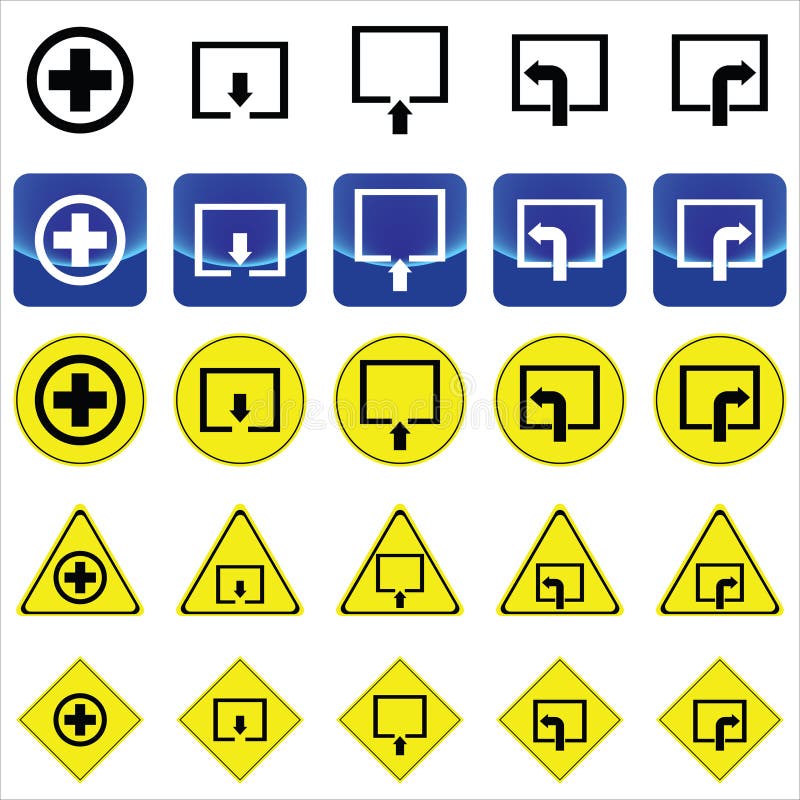 Sign for Health Cross and Exit, Entrance, Turn Left and Right Vector ...