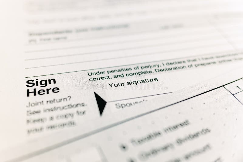 Sign Here Text on a Government Tax Form Stock Image - Image of finance ...