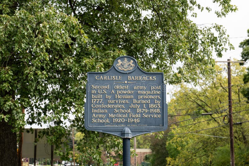 Sign with History of Carlisle Barracks in Carlisle, Pennsylvania ...