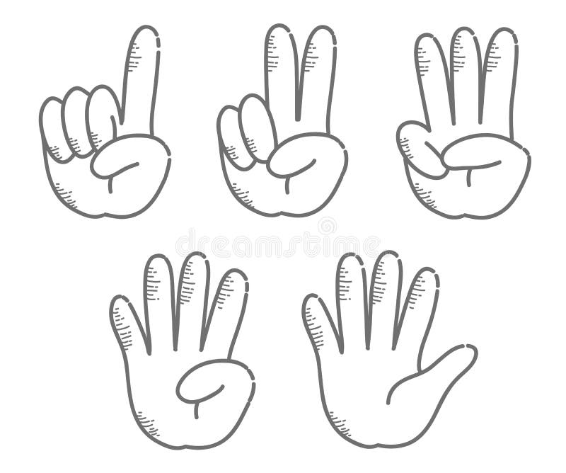 Hand Gesture, Number - Sign Set Retro Touch Stock Vector - Illustration ...
