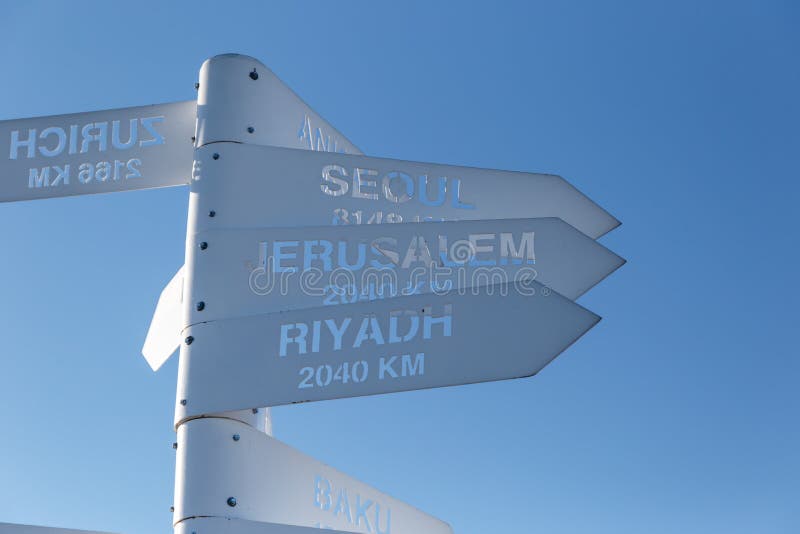 Sign Indicating Directions and Distances To Different Cities of the ...