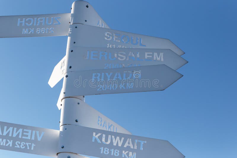 Sign Indicating Directions and Distances To Different Cities of the ...