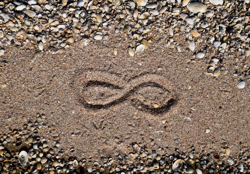 The Sign of Infinity on the Sea. Coastal Sand on the Beach Stock Image ...