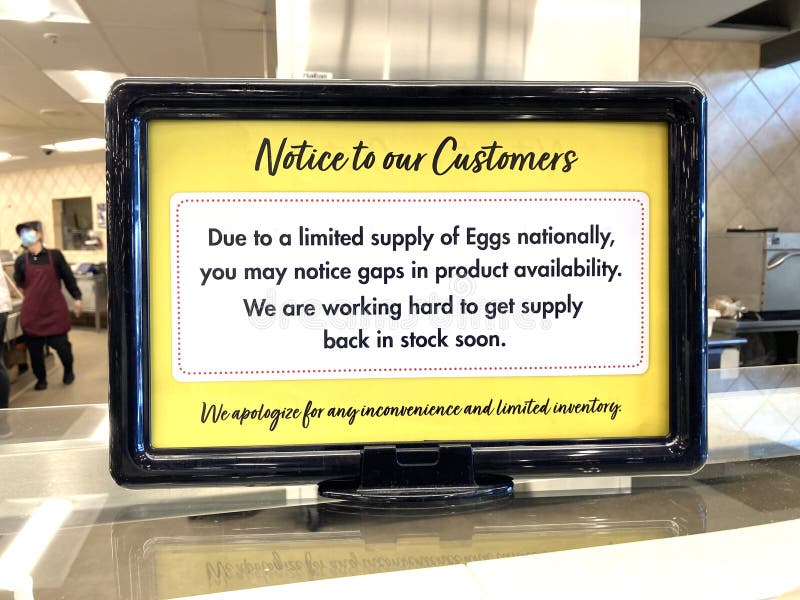 Sign Informing Store Customers about Nationwide Egg Shortage Stock ...