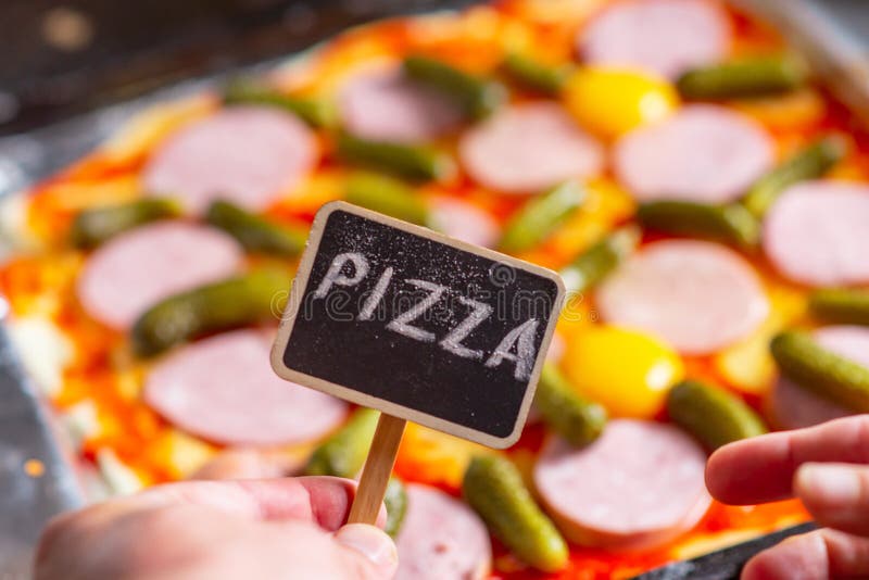 Sign with the Inscription Pizza on the Background of Pizza Stock Image ...