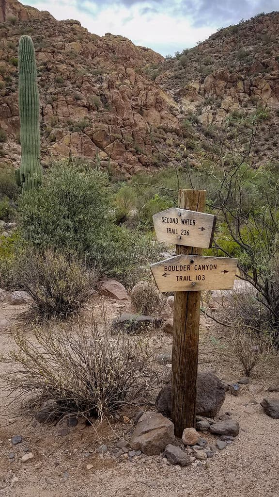 Sign at the Intersection of Second Water Trail and Boulder Canyon Trail ...