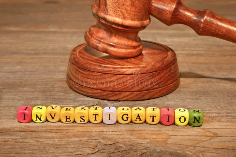 Sign INVESTIGATION and Wooden Gavel Stock Photo - Image of court ...