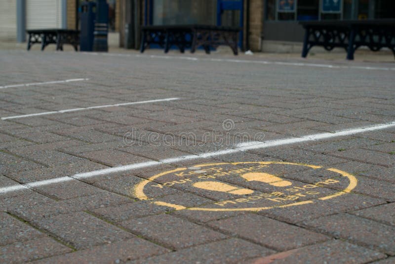 Sign of Keeping Social Distance on a Ground Stock Image - Image of ...