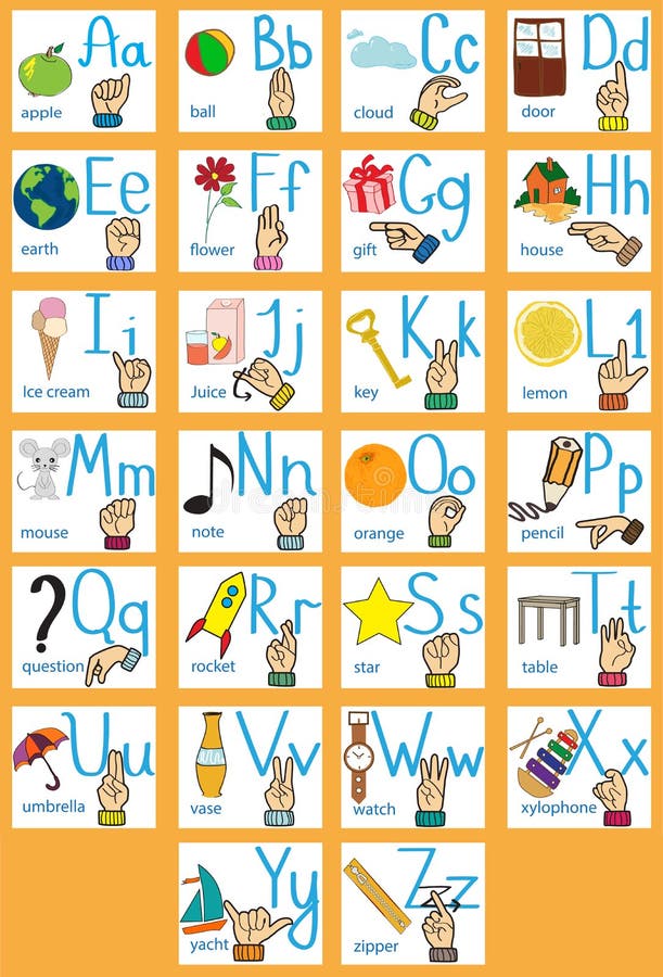 Sign Language and Alphabet.Cartoon Letter M. Creative English Alphabet ...