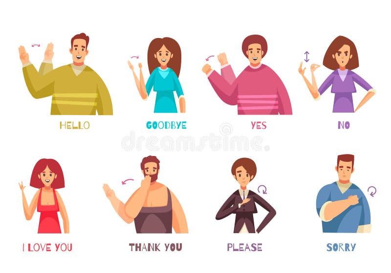 Sign Language Expressions Set Stock Vector - Illustration of ...