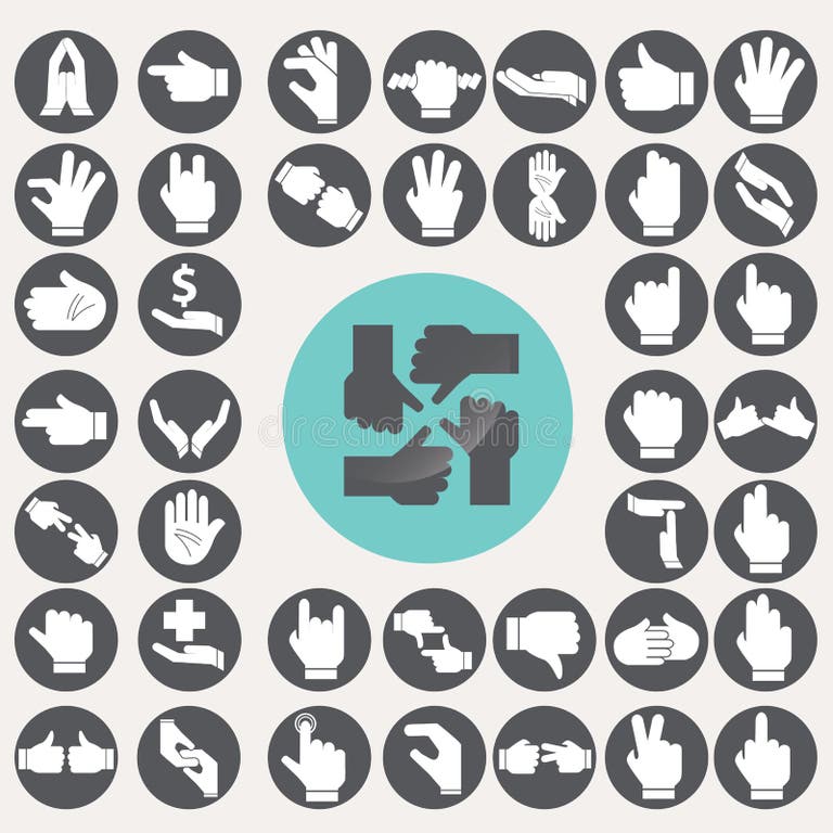 Sign Language Hands Icons Set. Stock Illustration - Illustration of ...