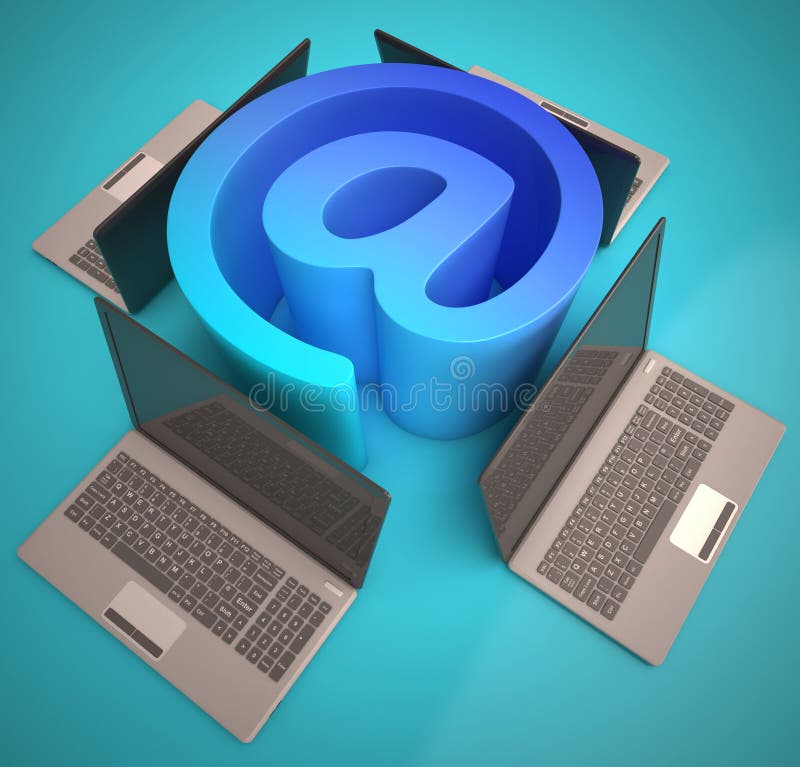 At Sign Laptops Shows Email on Web Stock Illustration - Illustration of ...