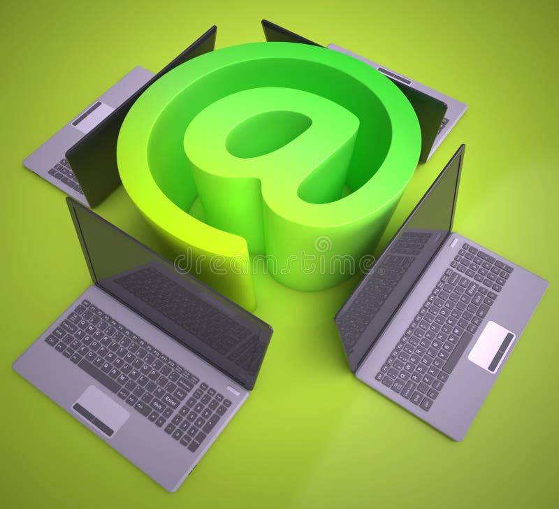 At Sign Laptops Shows Online Mailing Communication Stock Illustration ...
