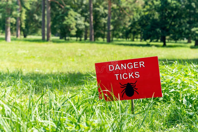 Sign on the Lawn with the Inscription: Danger Ticks Stock Photo - Image ...