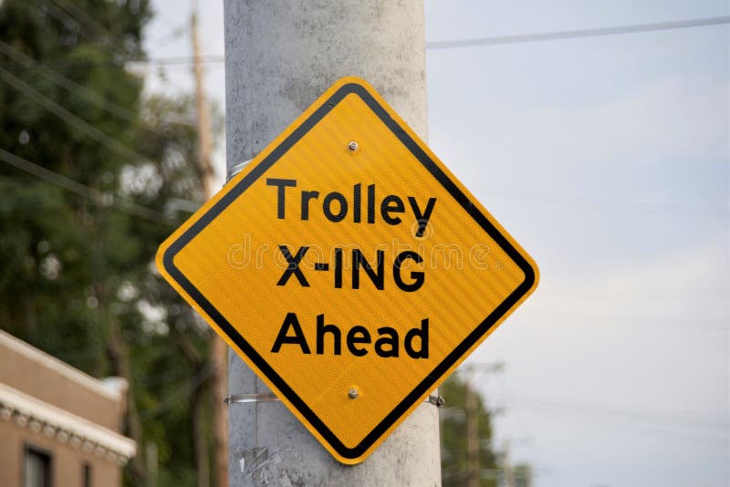 Trolley Crossing Street Sign in San Francisco Stock Image - Image of ...