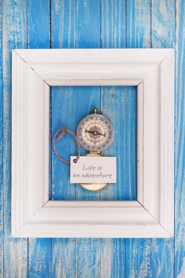 Sign Life is an Adventure and Compass in a White Frame - Vintage Style ...