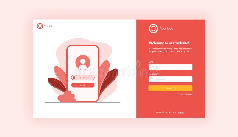 Sign in or Log in Website Template Red Theme Stock Vector ...