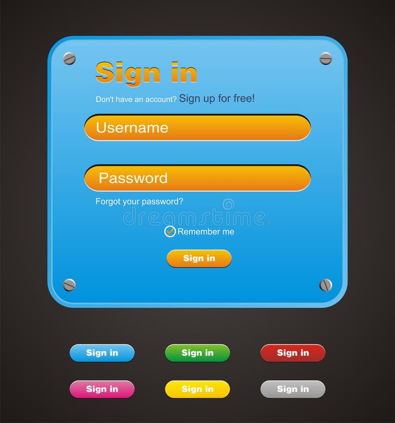 Sign in, Login Log in Form with Orange and Blue Colour Stock ...