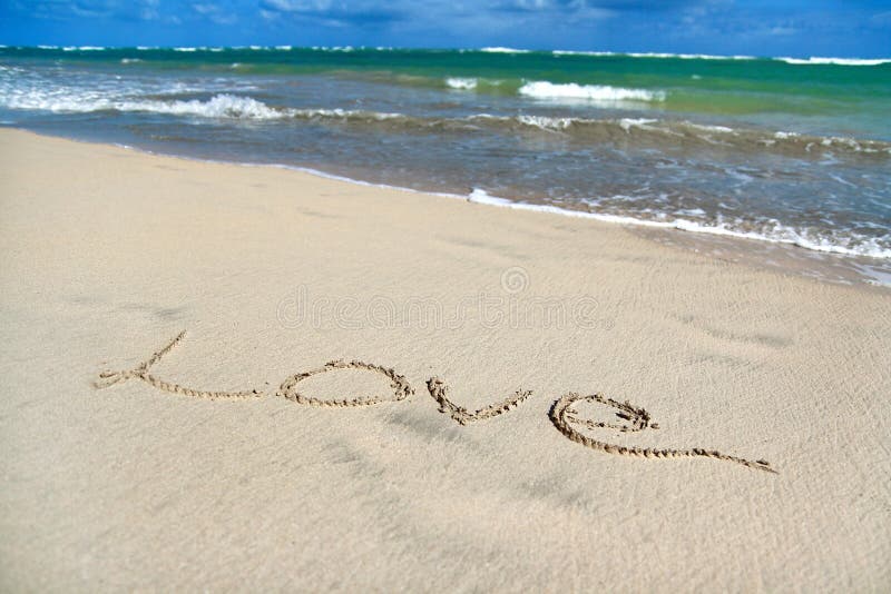 Sign Love on Sand on Caribbean Beach Stock Photo - Image of surface ...