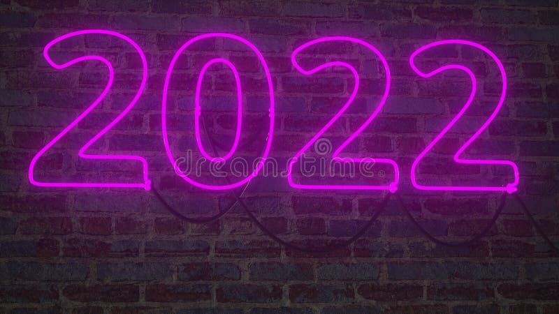 2022 Sign Made with Glowing Neon Light Tubes. 3D Rendering Stock ...