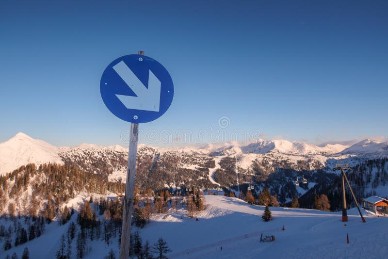 A Sign Marks a Blue Slope in the Ski Area Stock Image - Image of ...