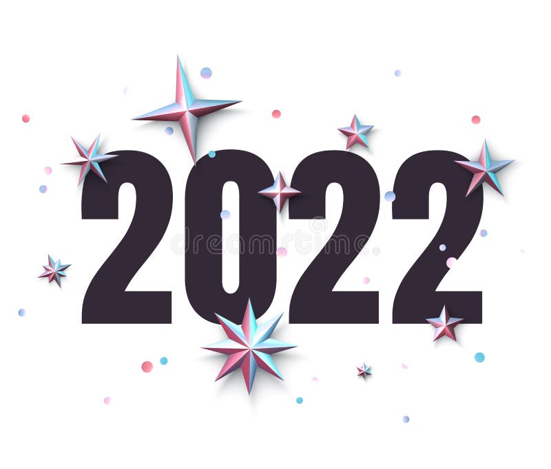 2022 Sign on Metallic Stars Confetti Background Stock Vector ...