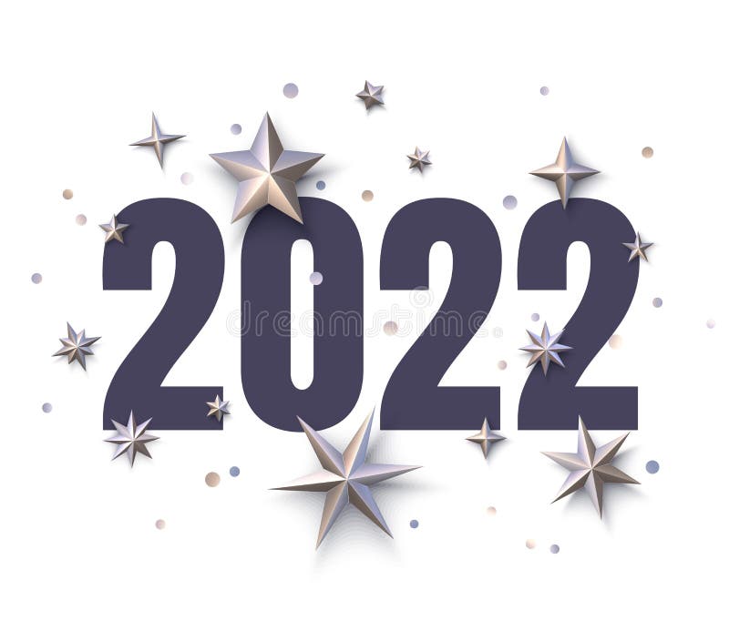 2022 Sign on Metallic Stars Confetti Background Stock Vector ...