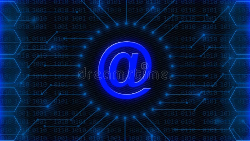 At Sign in Middle of 4-digit Binary Code Behind Information Connecting ...