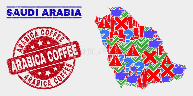 Collage of Saudi Arabia Map Symbol Mosaic and Scratched Arabica Coffee ...