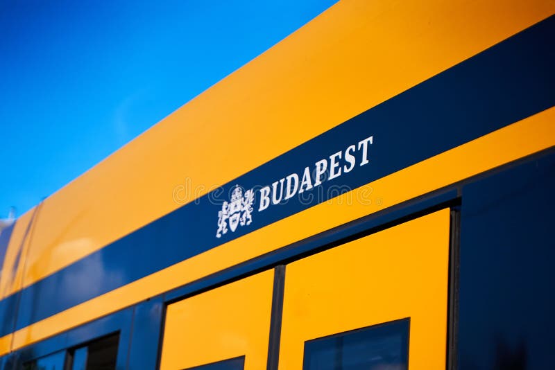 A Sign with the Name of the City of Budapest on a Public Tram Editorial ...