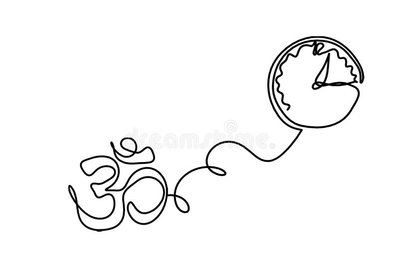 Sign of OM with Clock As Line Drawing on the White Stock Illustration ...