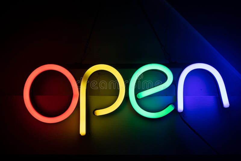 Sign OPEN with Colorful Laser Lights Stock Photo - Image of blur, sound ...