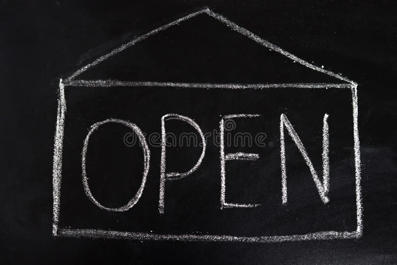Sign Open Drawn on the School Blackboard in Chalk Stock Photo - Image ...