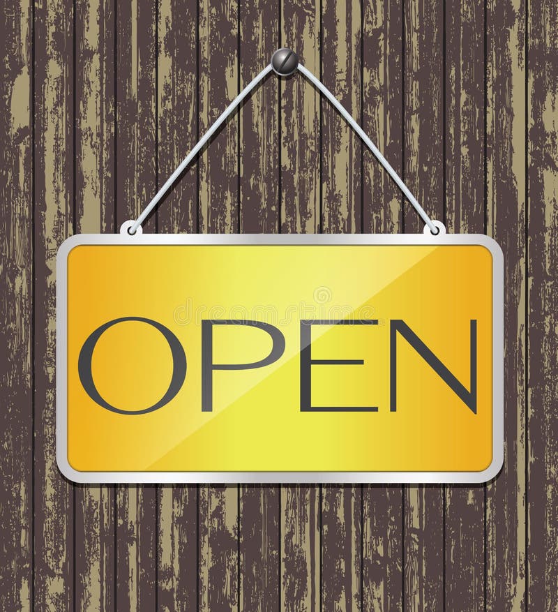 Sign Open Hanging Isolated on Old Wood Texture Stock Illustration ...