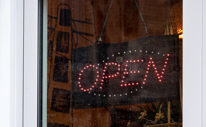 Sign Open in a store stock image. Image of government - 195209541