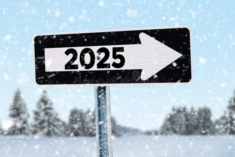 Sign 2025 Path in Winter Landscape with Snow. Journey 2025, Concept ...