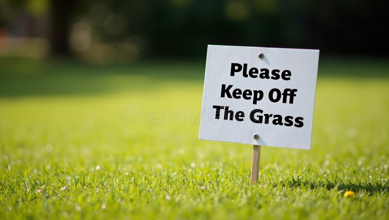 Sign Please Keep Off the Grass on Stake in Sunny Manicured Lawn Stock Illustration ...