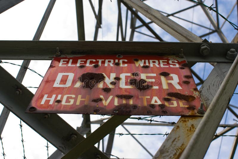 Sign on pole stock photo. Image of wire, line, danger - 64346230