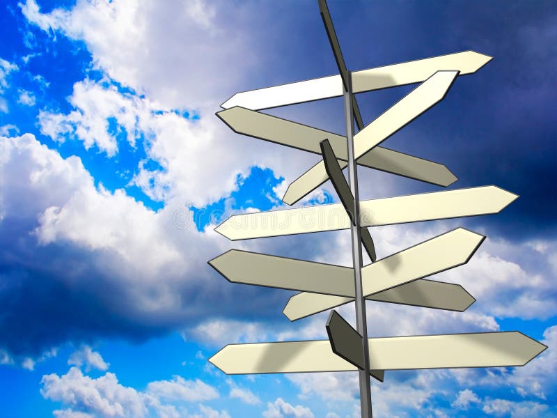 Multiple Directions Signs on Blue Sky Stock Illustration - Illustration ...