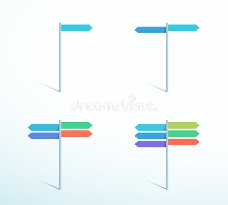 Road Sign Post Color Direction Pointing Flat Vector Set Stock Vector ...