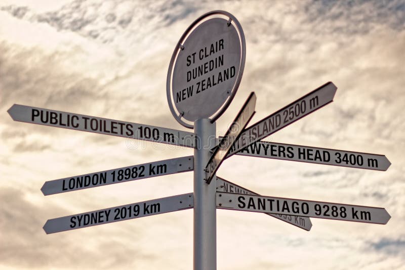 Sign Post, St. Clair, Dunedin, New Zealand Stock Photo - Image of river ...