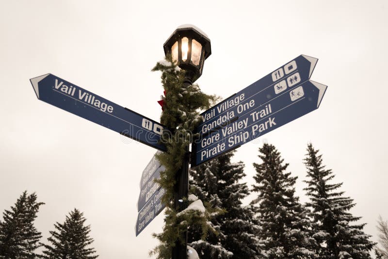 A Sign Post in Vail, Colorado during Winter. Editorial Image - Image of ...