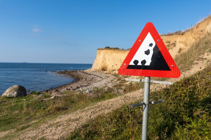 A Sign on a Post Warns of a Cliff Stock Photo - Image of ocean, coast ...