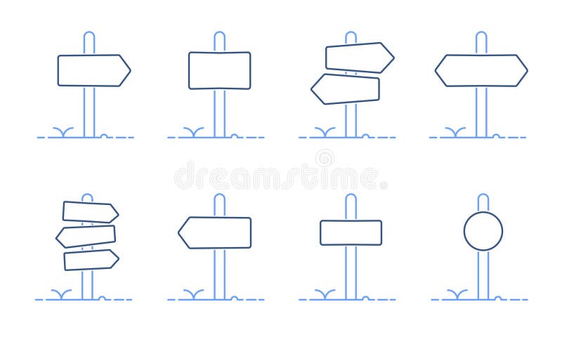 Sign Posts Vector Thin Line Icons. Road Signboards Pointing To ...