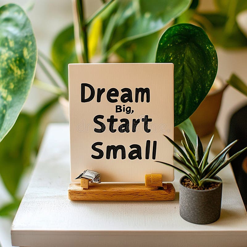 Sign Reading "Dream Big, Start Small" on a Neutral Background Stock ...