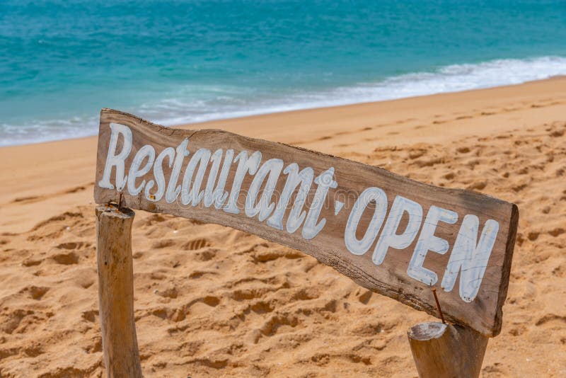 Sign Restaurant - Open on a Beach Stock Photo - Image of seashore, sand ...
