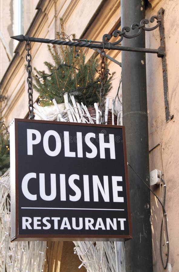 Sign at the Restaurant of Polish Cuisine in the Cent Stock Photo ...