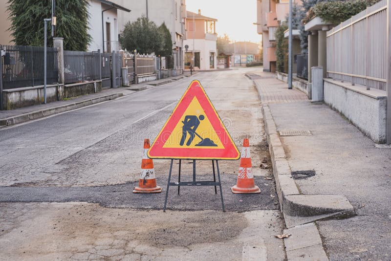 A Sign on the Road Notifying that Work is Underway on the Road Stock ...